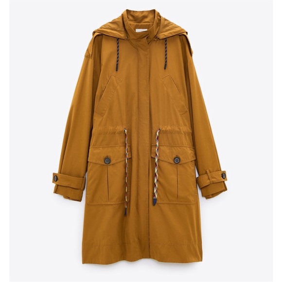 Zara | Jackets & Coats | Zara Drawstring Hooded Trench Coat S New ...